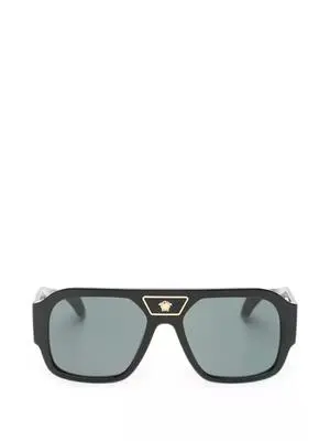 Versace Medusa Plaque Rectangle Frame Sunglasses - Black