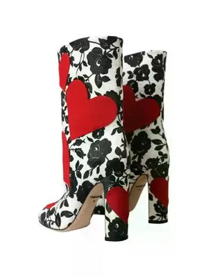 Dolce & Gabbana Floral Print Heart Appliqué Ankle Boots