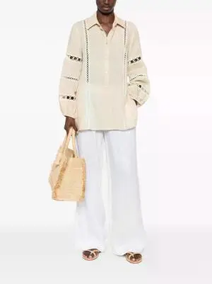 CLIPS Crochet-trim Long-sleeve Linen Shirt