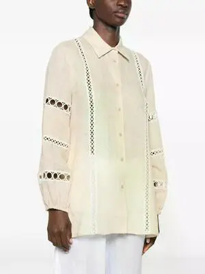 CLIPS Crochet-trim Long-sleeve Linen Shirt