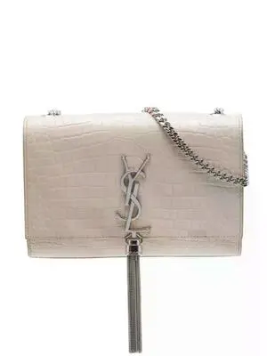 Saint Laurent Saint Laurent Medium Croc Embossed Leather Monogram Kate Tassel Crossbody Bag Brown