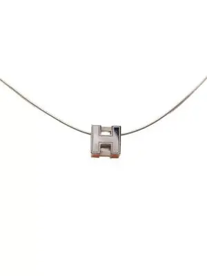 Hermès Palladium Plated Enamel Dh Cube Necklace - Silver