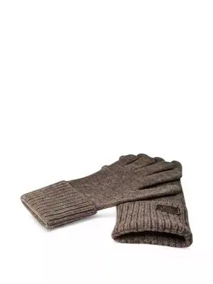 Max Mara Ribbed Knit Gloves With Logo Patch - Brown