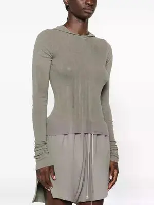 Rick Owens Cropped Ribbed-knit Hoodie