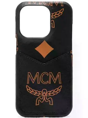 Mcm Aren Visetos-print Iphone 15 Pro Phone Case - Black
