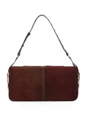 Pinko Suede Shoulder Bag With Snake-effect Trim - Brown