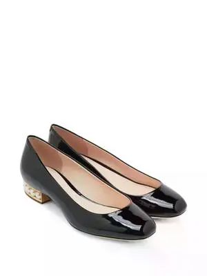 NICHOLAS KIRKWOOD Patent Leather Round Toe Pumps With Faux Pearl Embellishments