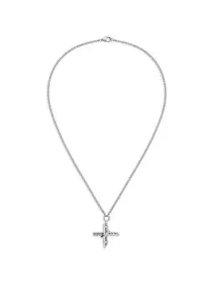 YOJ Tone Engraved Cross Pendant Necklace - Silver