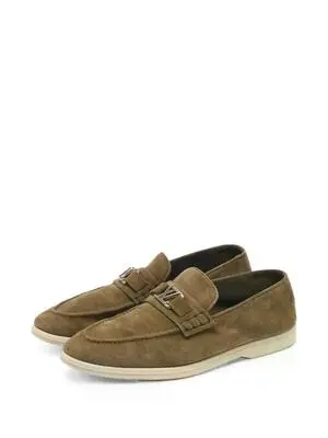 LOUIS VUITTON Suede Penny Loafers With Silver-tone Logo Plaque