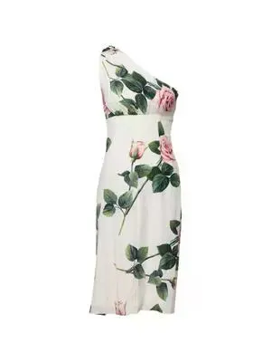 Dolce & Gabbana Rose-print Draped One-shoulder Midi Dress
