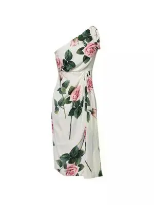 Dolce & Gabbana Rose-print Draped One-shoulder Midi Dress