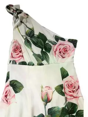 Dolce & Gabbana Rose-print Draped One-shoulder Midi Dress