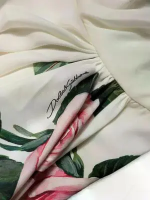 Dolce & Gabbana Rose-print Draped One-shoulder Midi Dress