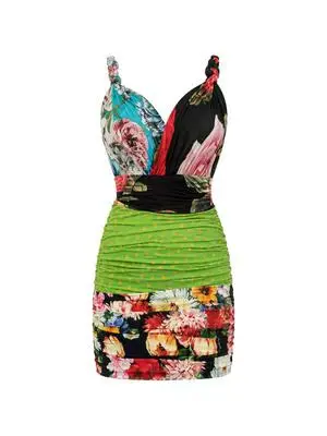 Dolce & Gabbana Floral Patchwork Ruched Mini Dress