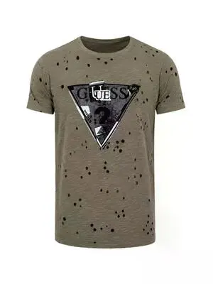 Guess Logo-print Perforated-detailing T-shirt - Green