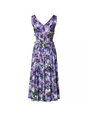 Dolce & Gabbana Anemone Print V-neck Sleeveless Midi Dress