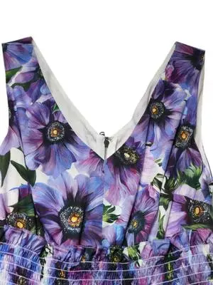 Dolce & Gabbana Anemone Print V-neck Sleeveless Midi Dress