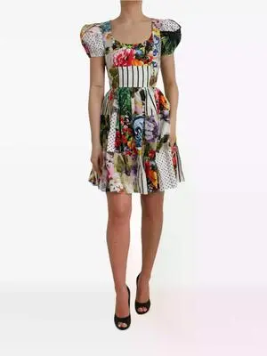 Dolce & Gabbana Patchwork Floral Print Puff Sleeve Dress