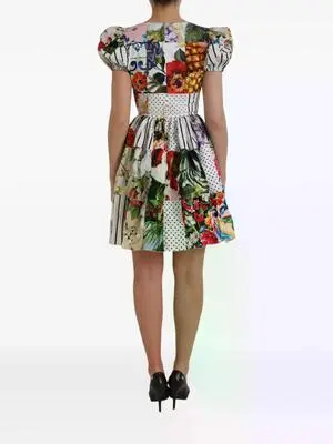Dolce & Gabbana Patchwork Floral Print Puff Sleeve Dress