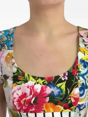 Dolce & Gabbana Patchwork Floral Print Puff Sleeve Dress