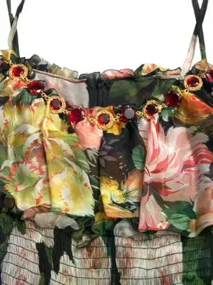 Dolce & Gabbana Floral Print Crystal Embellished Tiered Maxi Dress