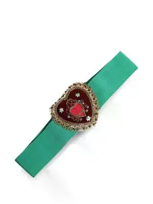 Dolce & Gabbana Embellished Heart Buckle Grosgrain Belt - Green
