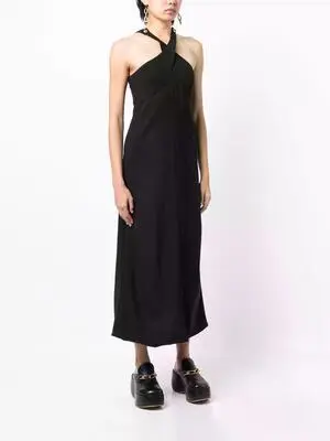 Rosetta Getty Virgin Wool Blend Crossover Neck Midi Dress