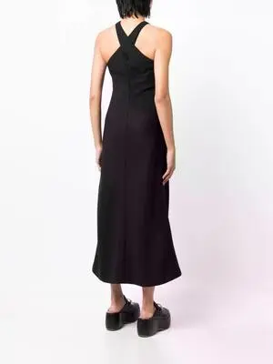 Rosetta Getty Virgin Wool Blend Crossover Neck Midi Dress