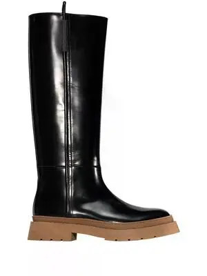 Brunello Cucinelli Knee-high Lug Sole Leather Boots With Monili Chain Detail