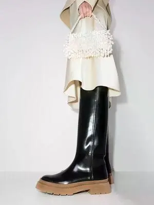 Brunello Cucinelli Knee-high Lug Sole Leather Boots With Monili Chain Detail