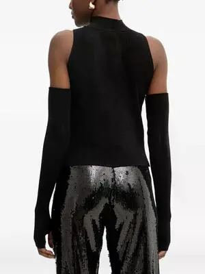 HAVEONE Ribbed V-neck Top With Integrated Collar And Detachable Sleeves