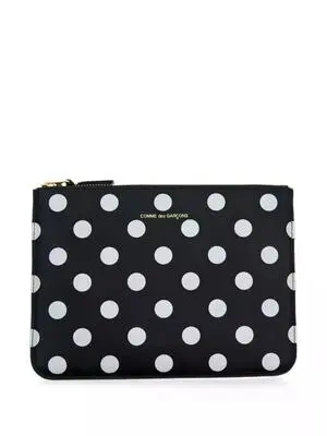 Comme Des Garçons Polka-dot-print Calf Leather Pouch - Black