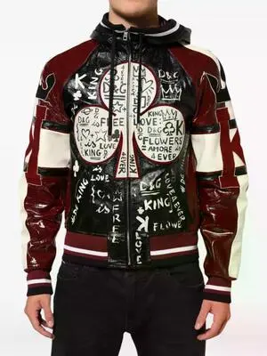 Dolce & Gabbana Graffiti Print Leather Biker Jacket