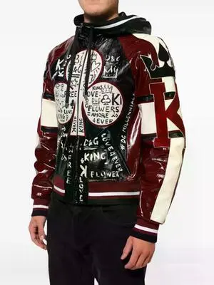 Dolce & Gabbana Graffiti Print Leather Biker Jacket