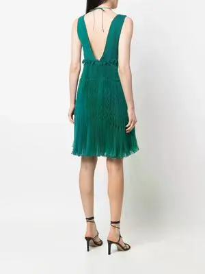 Alberta Ferretti Pleated V-neck Silk Dress