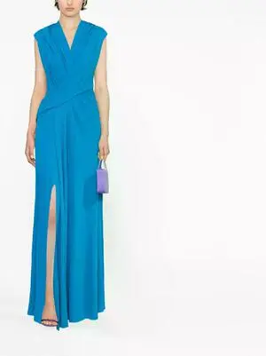 Alberta Ferretti Sleeveless Slouchy Hood Gown - Blue