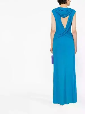 Alberta Ferretti Sleeveless Slouchy Hood Gown - Blue