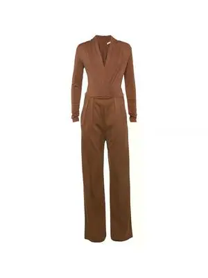 Max Mara V-neck Wrap Long Sleeve Jumpsuit - Brown