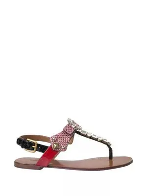 Dolce & Gabbana Embellished Snakeskin-embossed T-bar Sandals