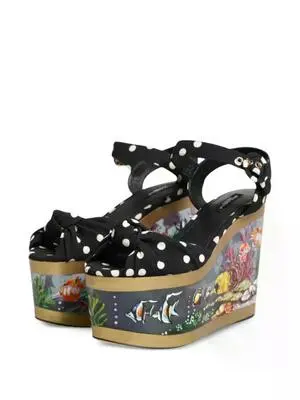Dolce & Gabbana Polka-dot Fish Motif Platform Wedge Sandals