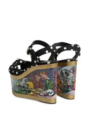 Dolce & Gabbana Polka-dot Fish Motif Platform Wedge Sandals