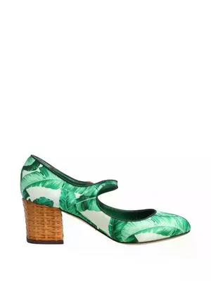 Dolce & Gabbana Leaf-print Mary Jane Pumps With Wicker Heel