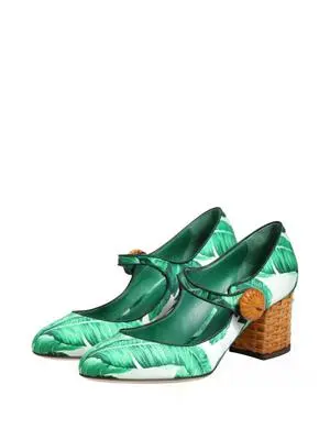 Dolce & Gabbana Leaf-print Mary Jane Pumps With Wicker Heel