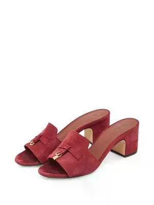 Loro Piana Suede Charm Detail Block Heel Sandals