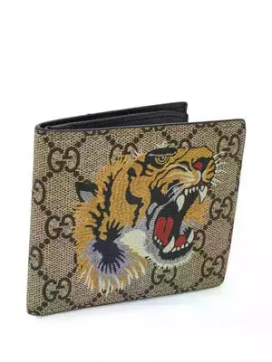 Gucci Gg Supreme Tiger-print Bi-fold Wallet - Neutrals