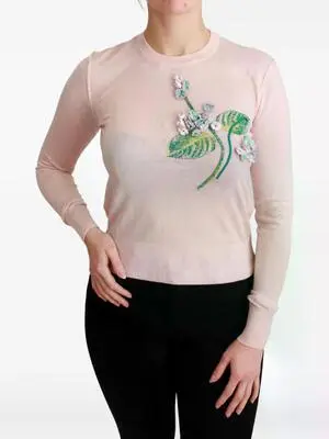 Dolce & Gabbana Floral Embroidered Cashmere Crew Neck Sweater
