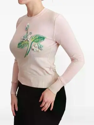 Dolce & Gabbana Floral Embroidered Cashmere Crew Neck Sweater