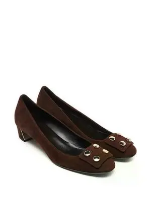 Gucci Suede Rivet Detail Round Toe Block Heel Pumps
