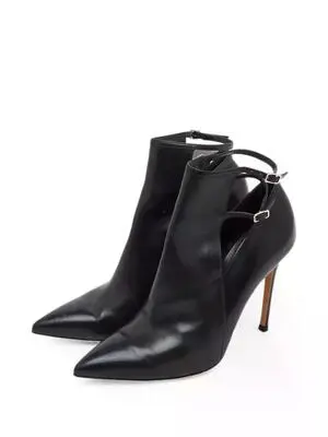 GIANVITO ROSSI Leather Pointed Toe Double Buckle High Stiletto Heel Ankle Boots