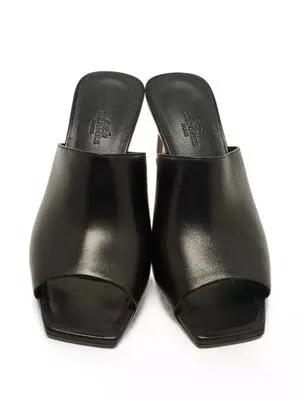 Hermès Leather Square Toe Cut-out Heel Slip-on Sandals